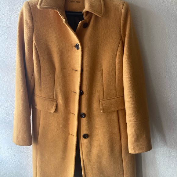 Calvin Klein | Jackets & Coats | Wool Coat Mustard Color Knee Length ...